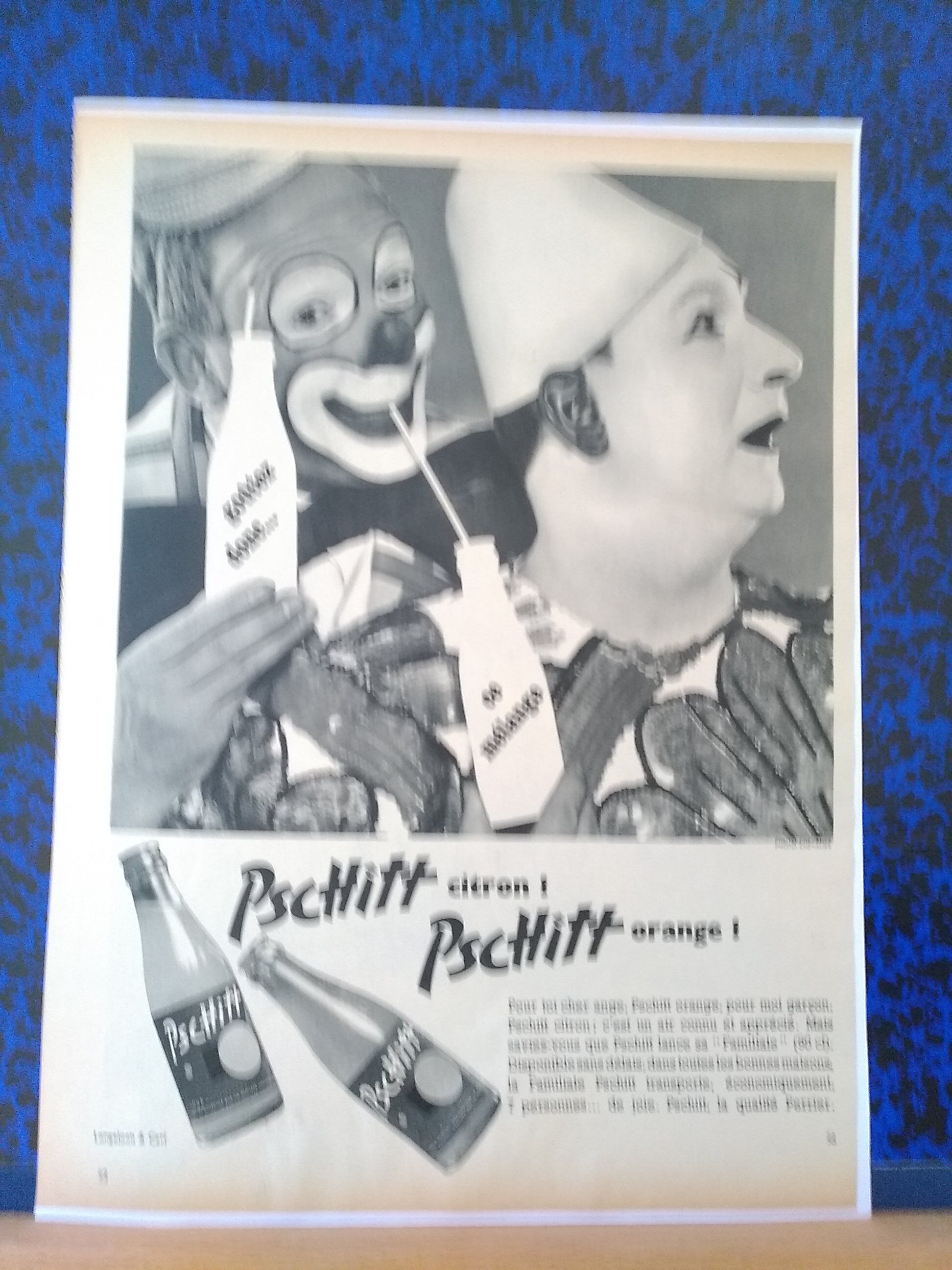 Publicité papier boisson Pschitt soda avec 2 clowns issue d'une revue d ...