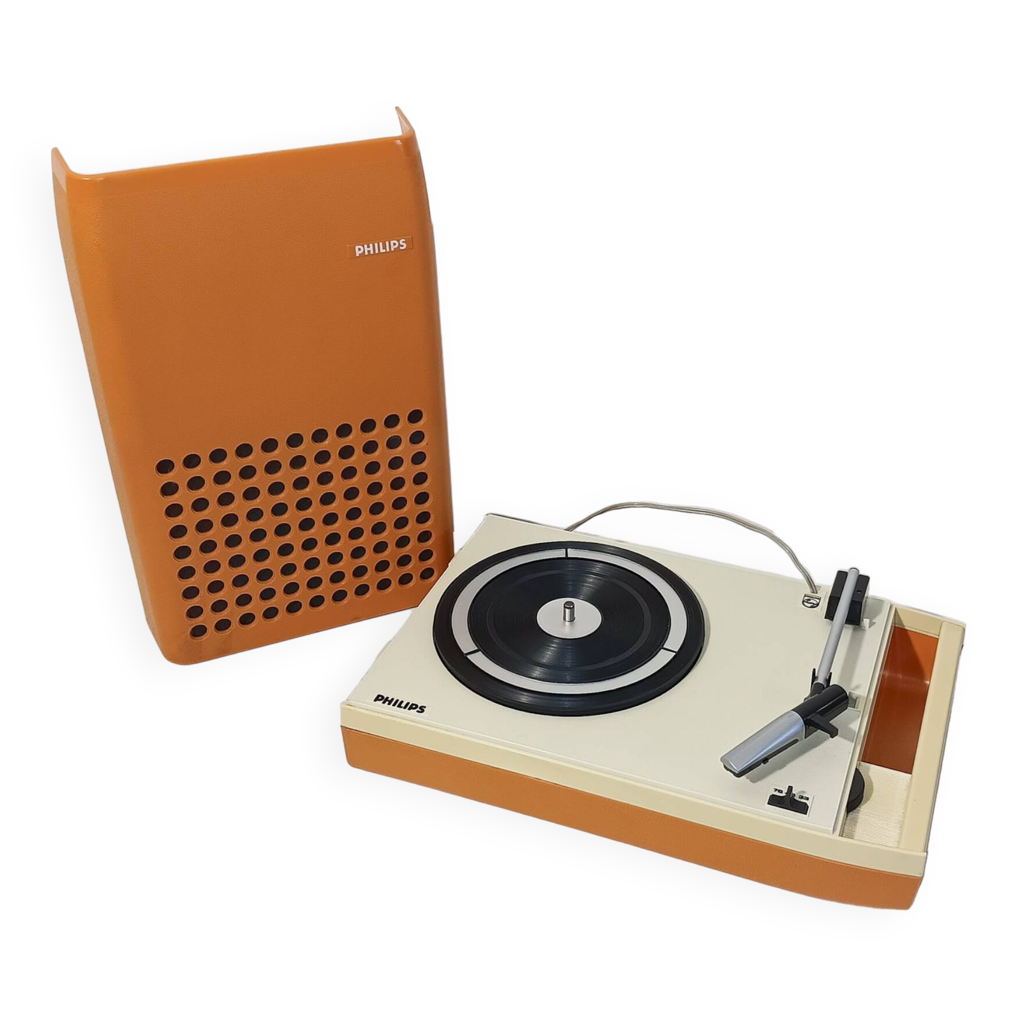 Tourne-disque portable orange vintage 1970 Philips 22GF113/03E | Selency