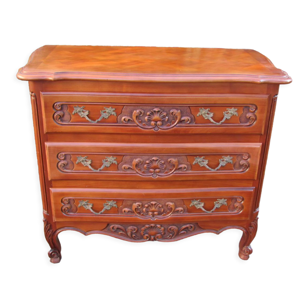 Commode 3 tiroirs merisier de style Louis XV | Selency