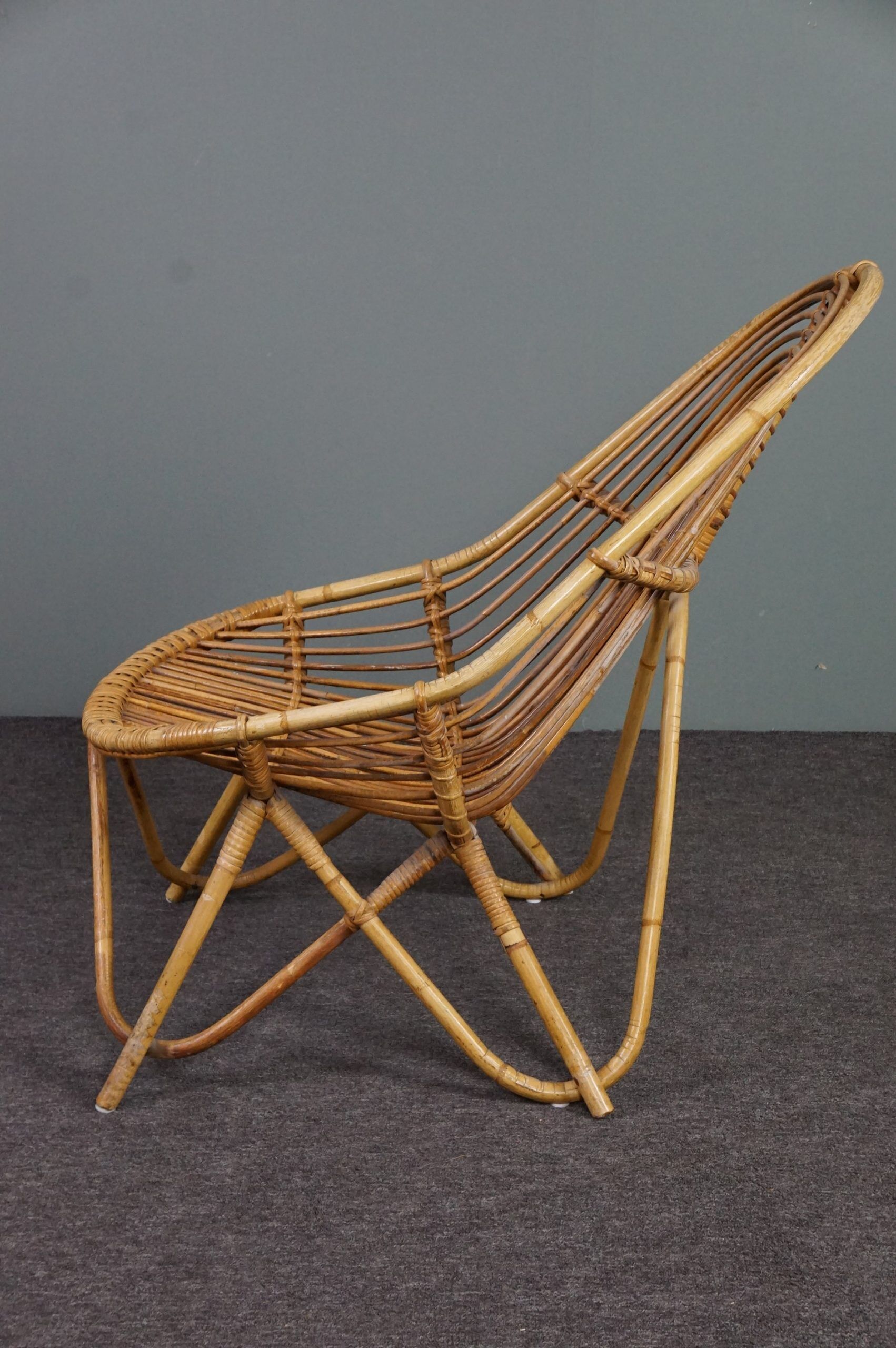 Fauteuil baquet en rotin design hollandais 1950 | Selency