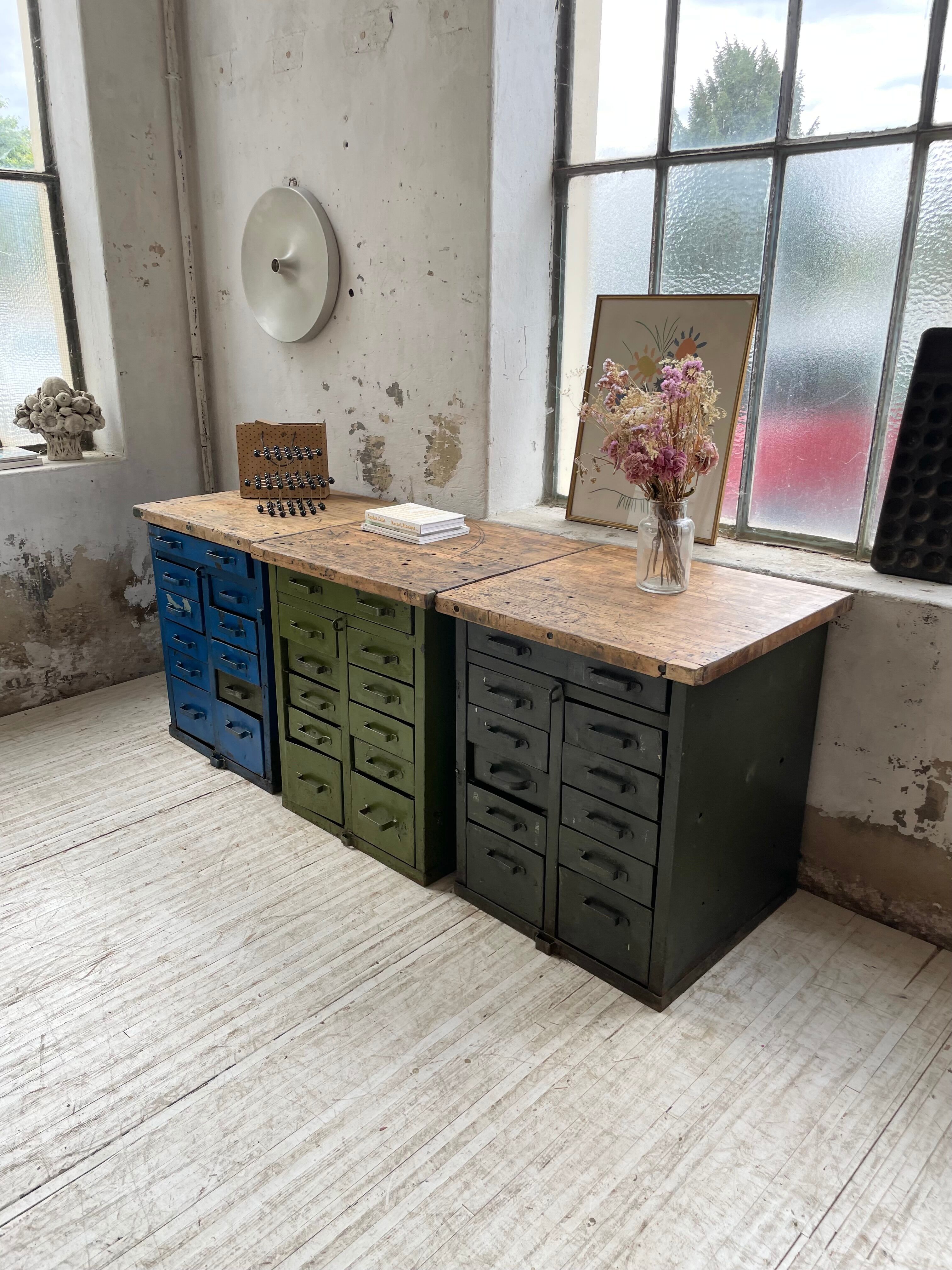 Meuble établi rangement militaire industriel vert | Selency