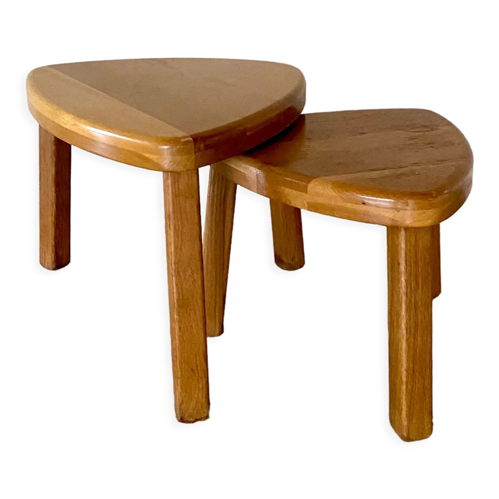 Paire de tables basses tripodes en chêne clair | Selency