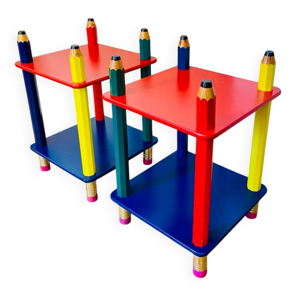 Paire de tables de chevet « Crayon » Pierre Sala - Années 80 | Selency