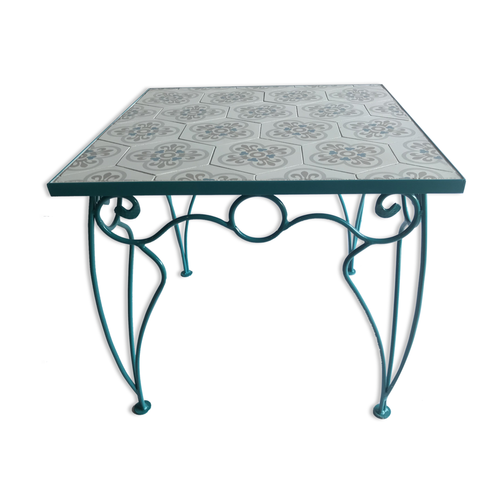 Table en fer forgé et carreau de ciment | Selency