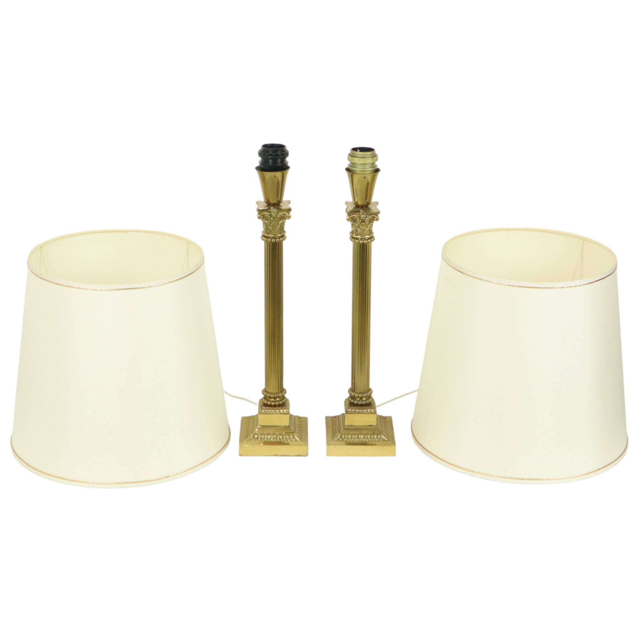 Paire de lampes Hollywood Regency colonne en laiton 75 cm | Selency