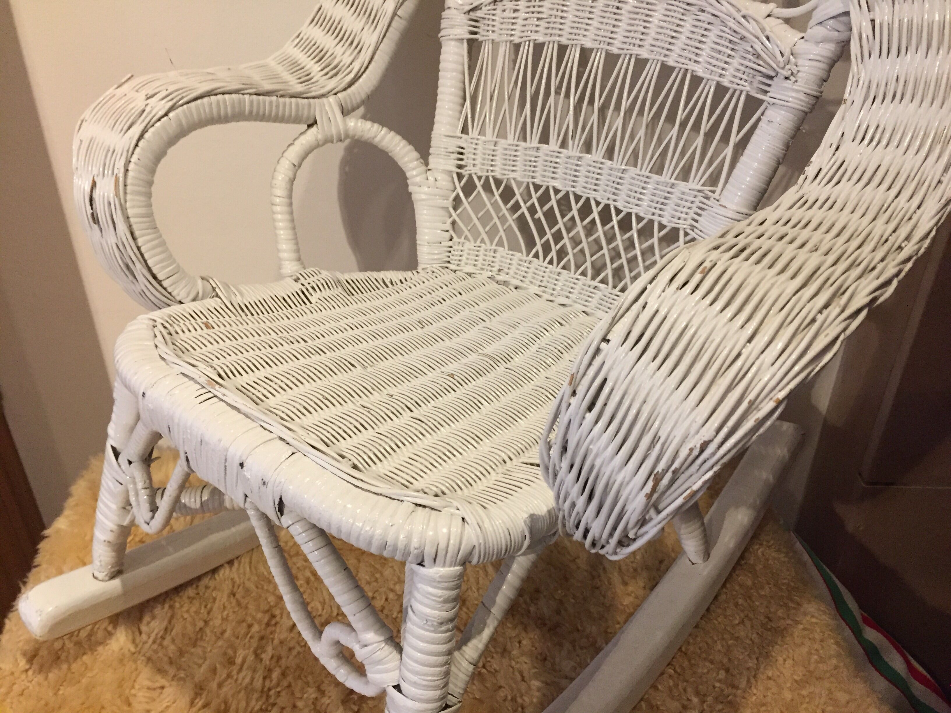 Rocking-chair enfant en rotin blanc | Selency