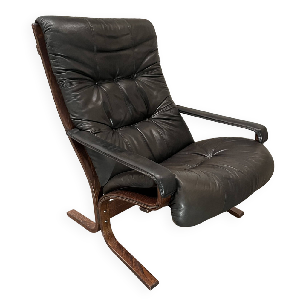 fauteuil cuir scandinave Ingmar Rellin années 60/70 | Selency