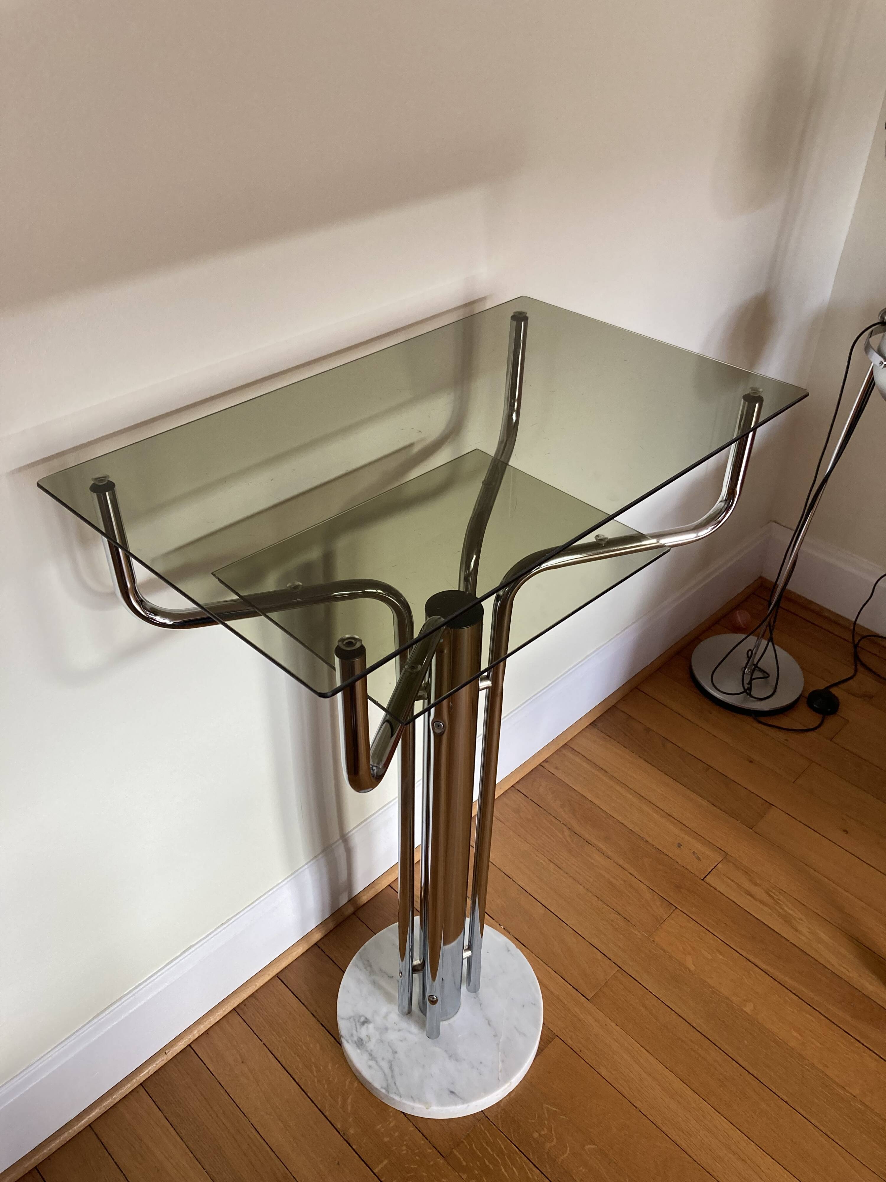 Guéridon console haute marbre et chrome années 70/80 | Selency