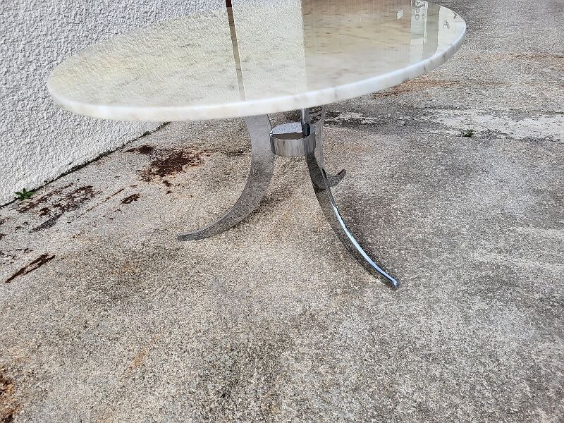 Table de salle a manger marbre et pied inox 1970 | Selency