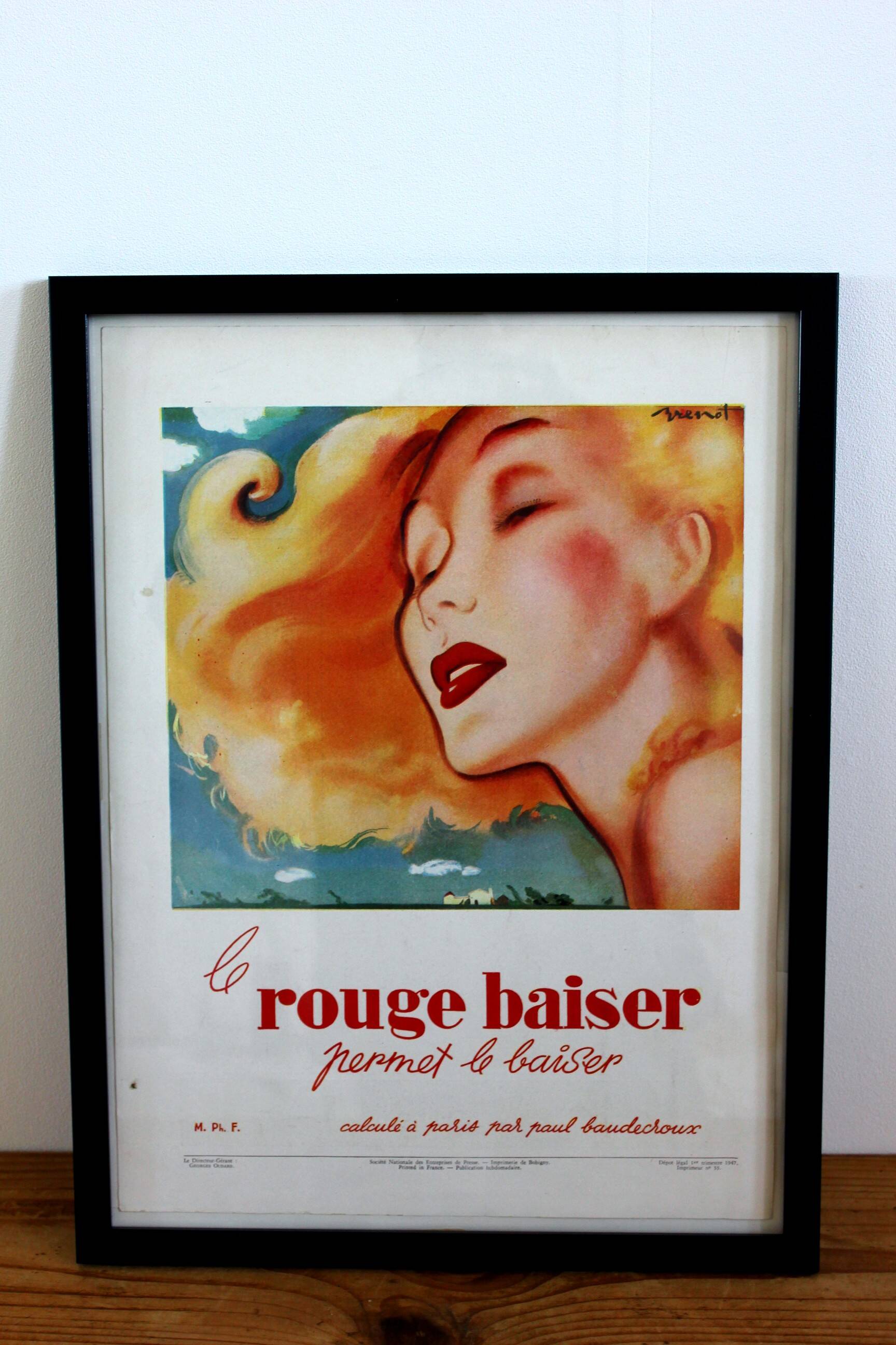 Affiche rouge baiser à lèvre 1940 originale | Selency