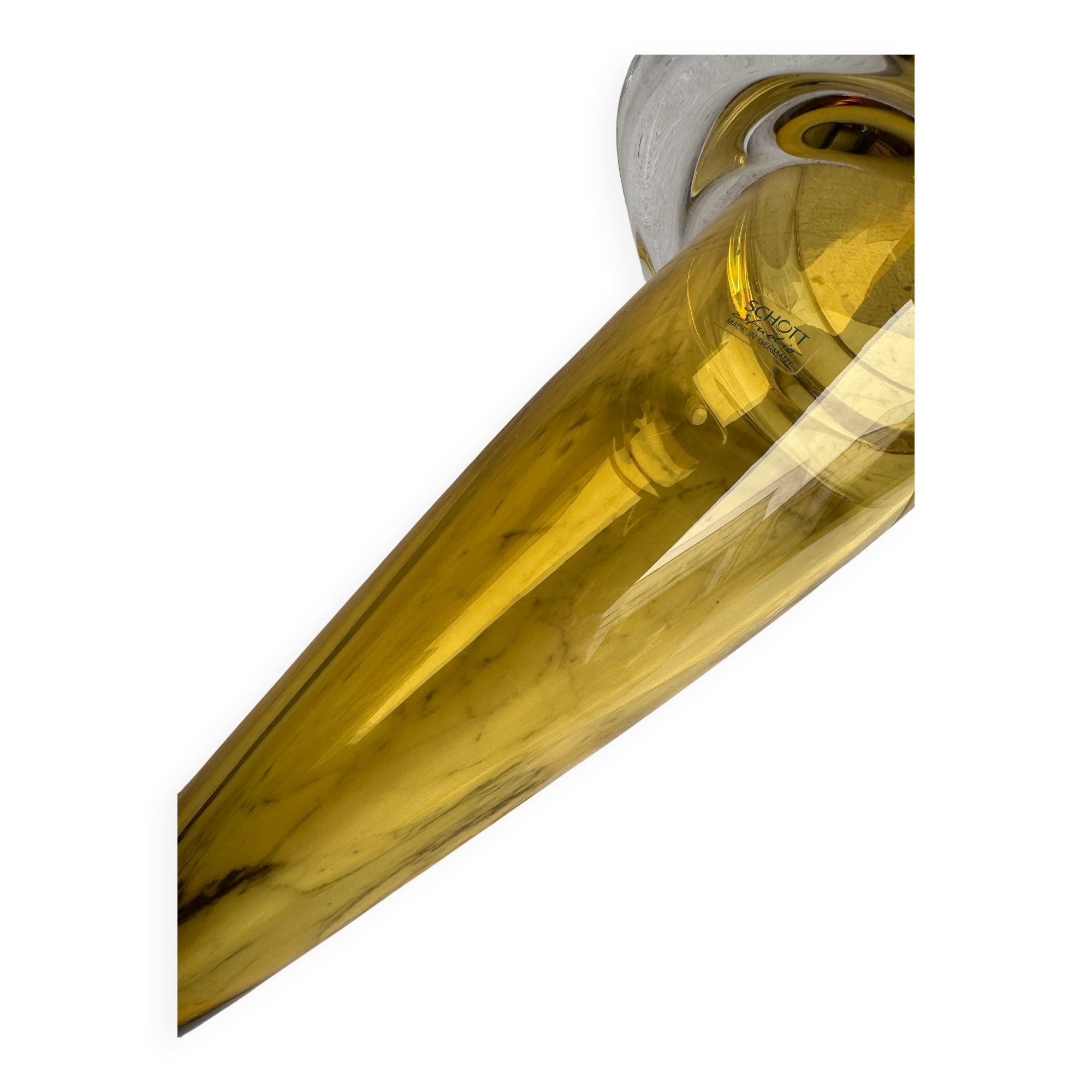 Vase à toupie en verre soufflé bouche couleur miel ambré de Schott Studio, avec rebord ...