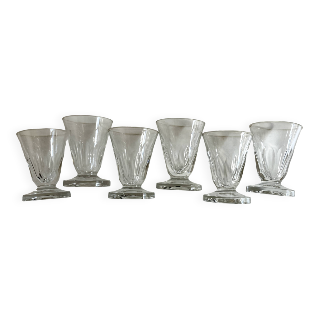 Set de 6 verres shots modernistes en cristal taillé côtes plates 1950 ...