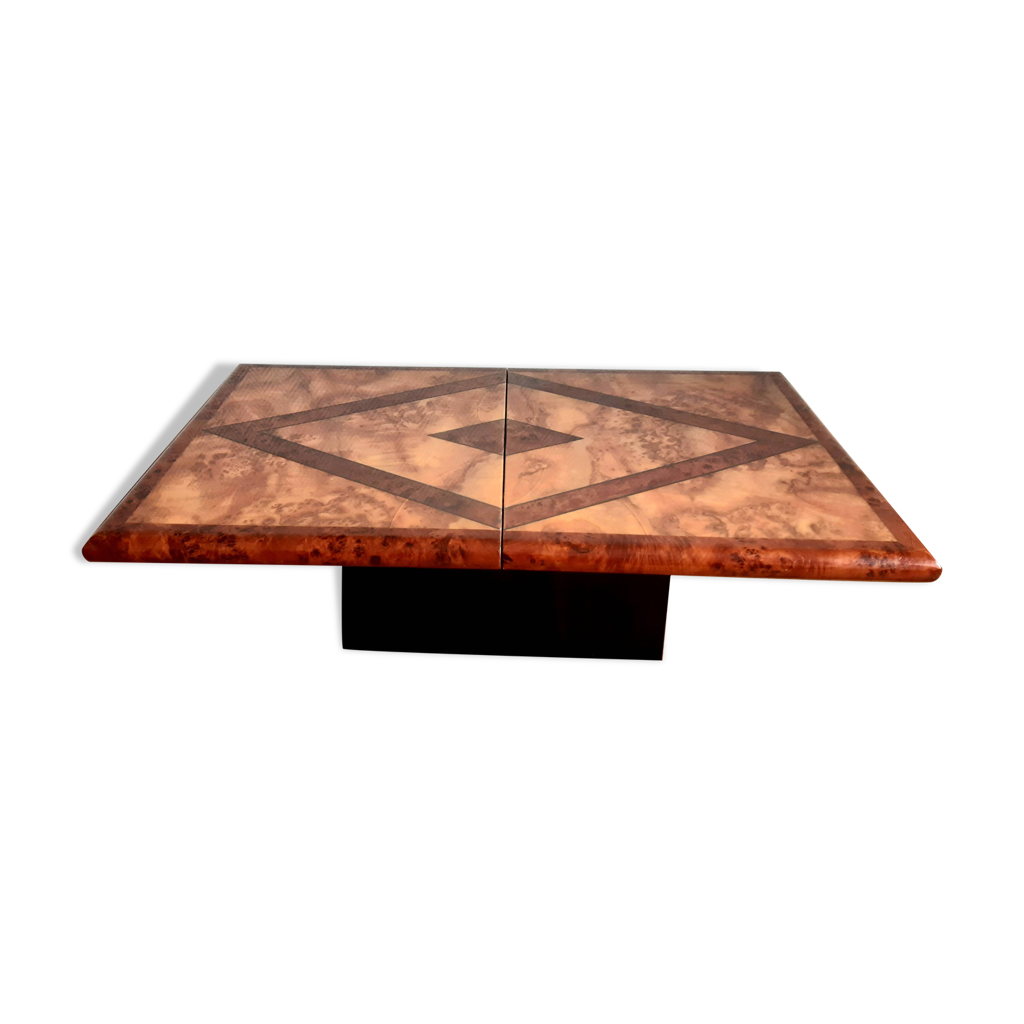 Table basse bar en loupe d'orme 1970 | Selency