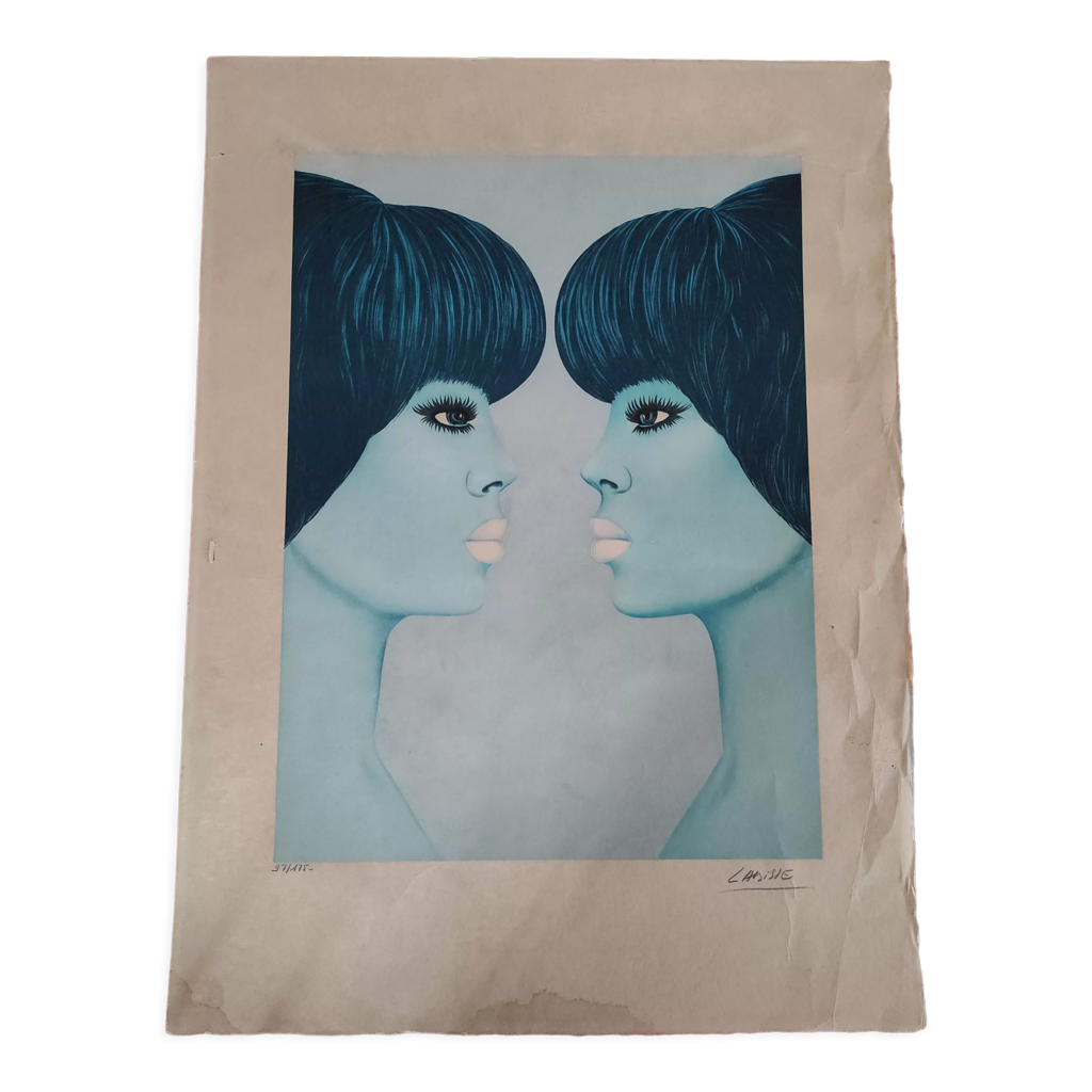 Lithographie originale signée, femmes bleues par Félix Labisse | Selency