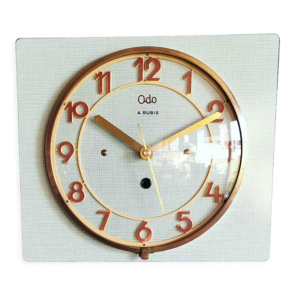 Horloge formica vintage pendule murale silencieuse rectangulaire "Odo ...