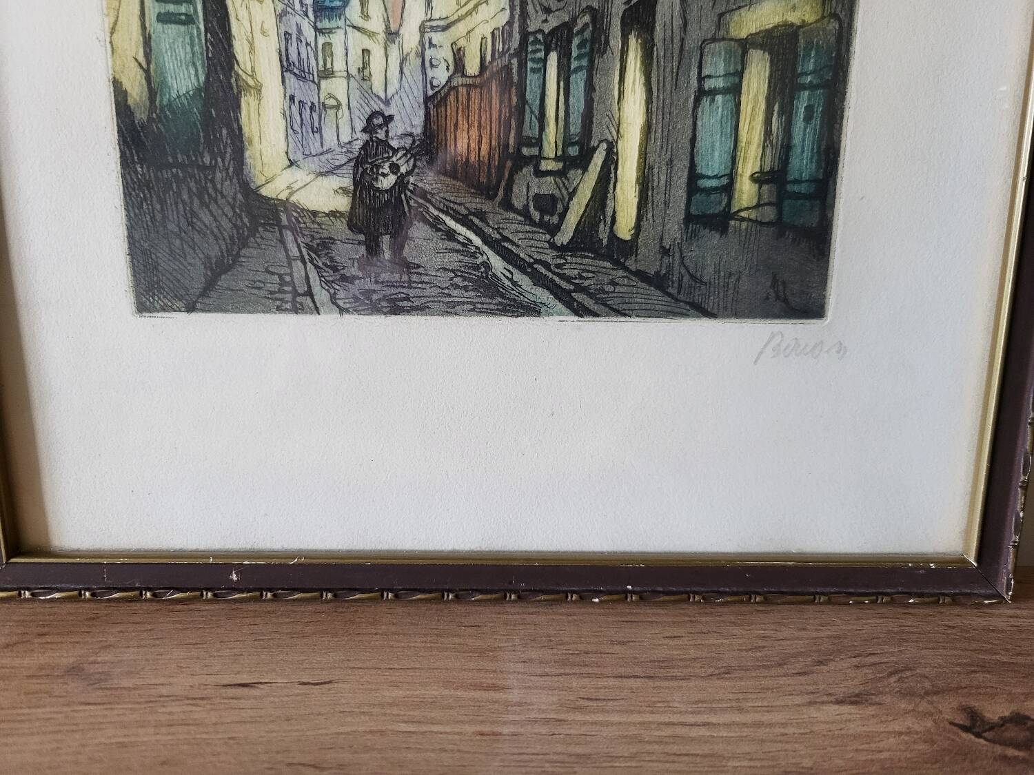 Eau forte Marcel Julien Baron signé, impression coloriée à la main/ Rue ...