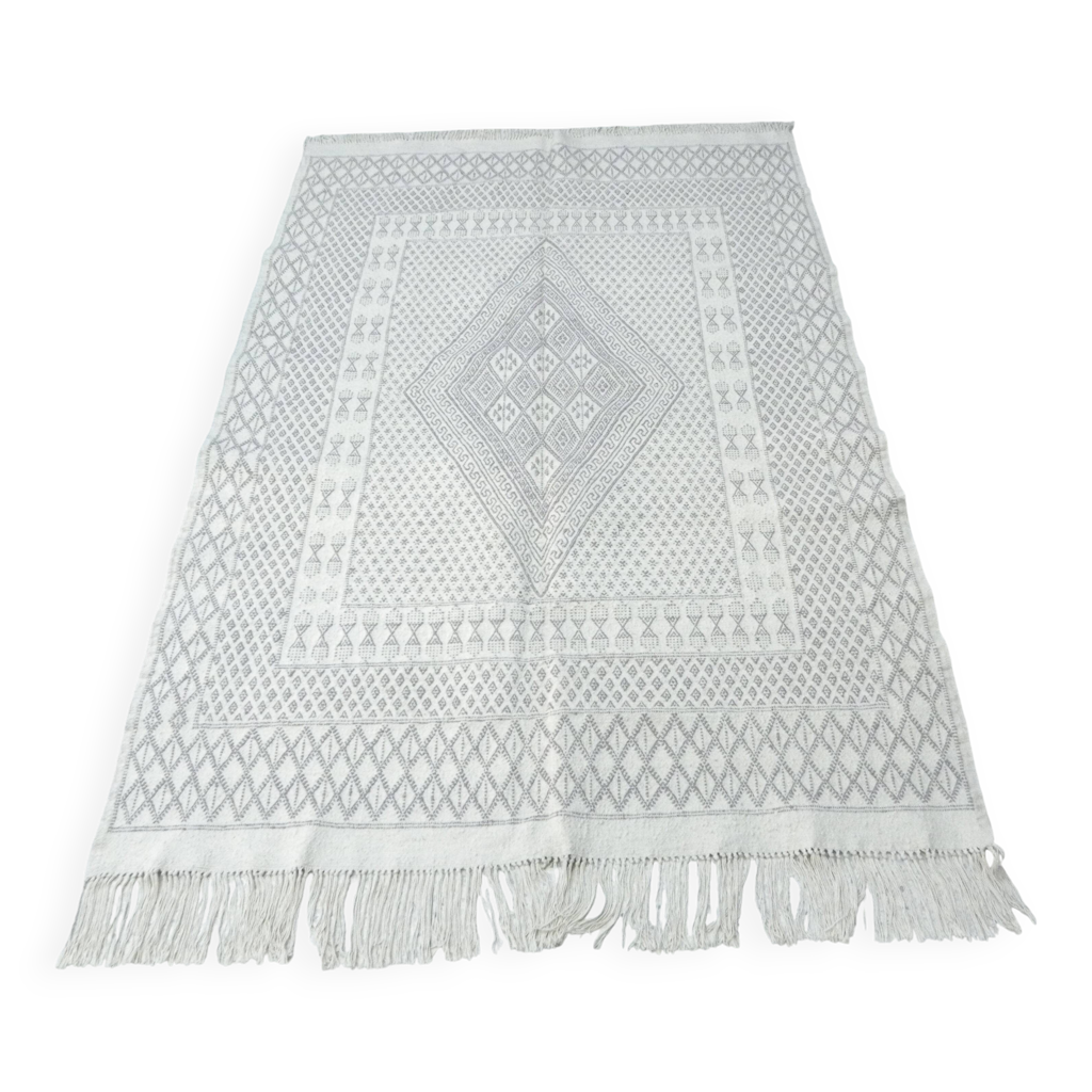 Tapis berbère kilim Margoum en laine beige et grise, Tunisie | Selency