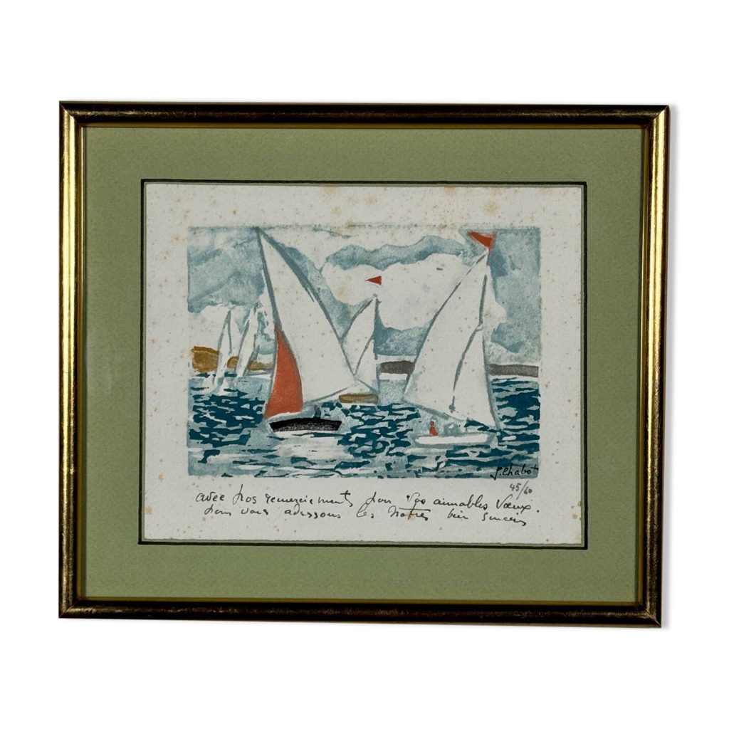 Lithographie contresignée par Jean Chabot représentant une régate, XXe ...