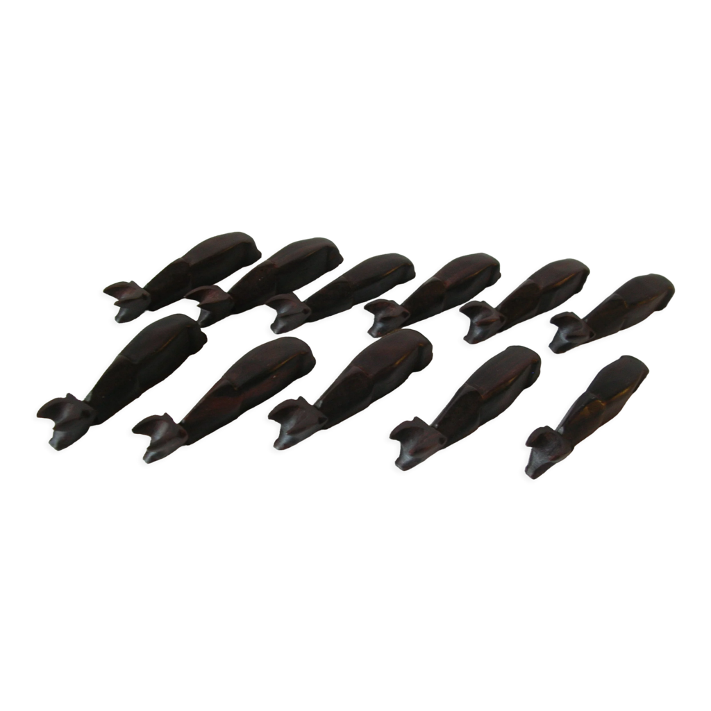 Service de 11 repose-couteaux couverts en bois sculpté forme cochon ...