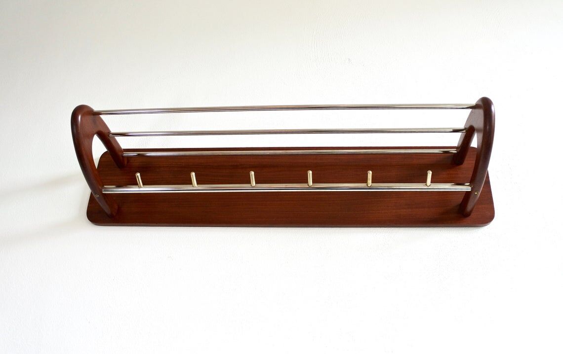 Vintage Teak Wood and Chrome Coat Rack - Mid Century Danish Design ...