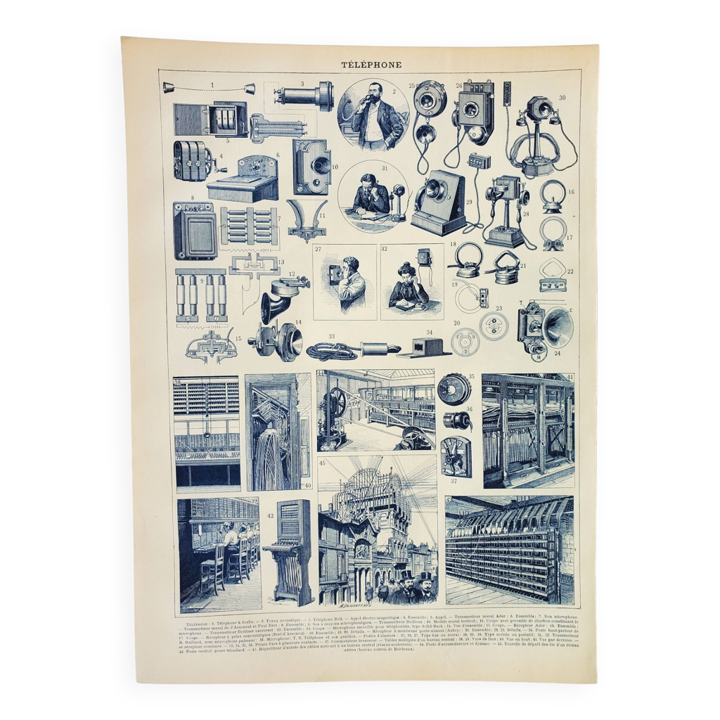 Gravure ancienne 1898, Téléphone ancien, communication • Lithographie ...