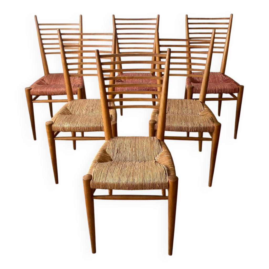 6 large straw chairs by Genevieve Pons | Selency