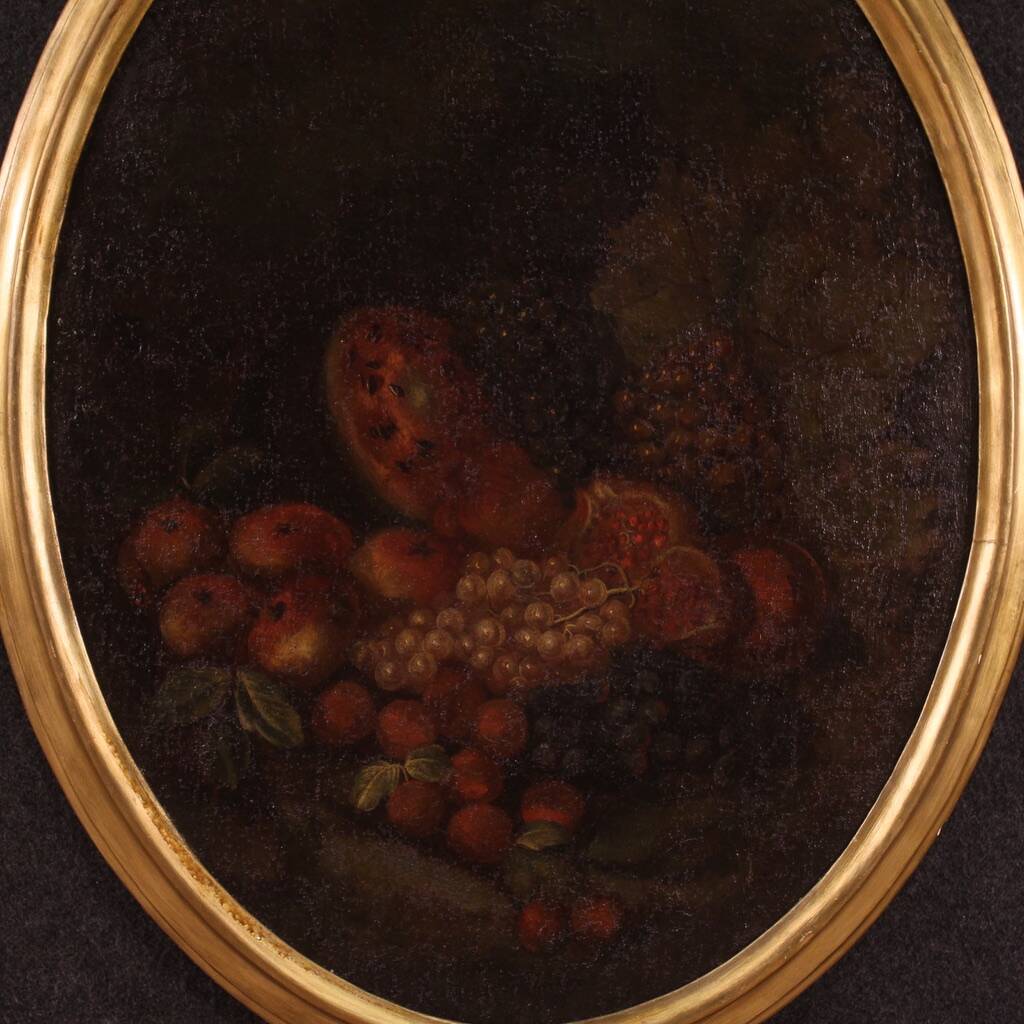 Tableau antique ovale nature morte du 18ème siècle | Selency