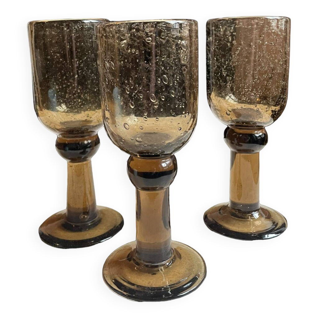 3 grands verres en verre a bulles soufflé Biot | Selency
