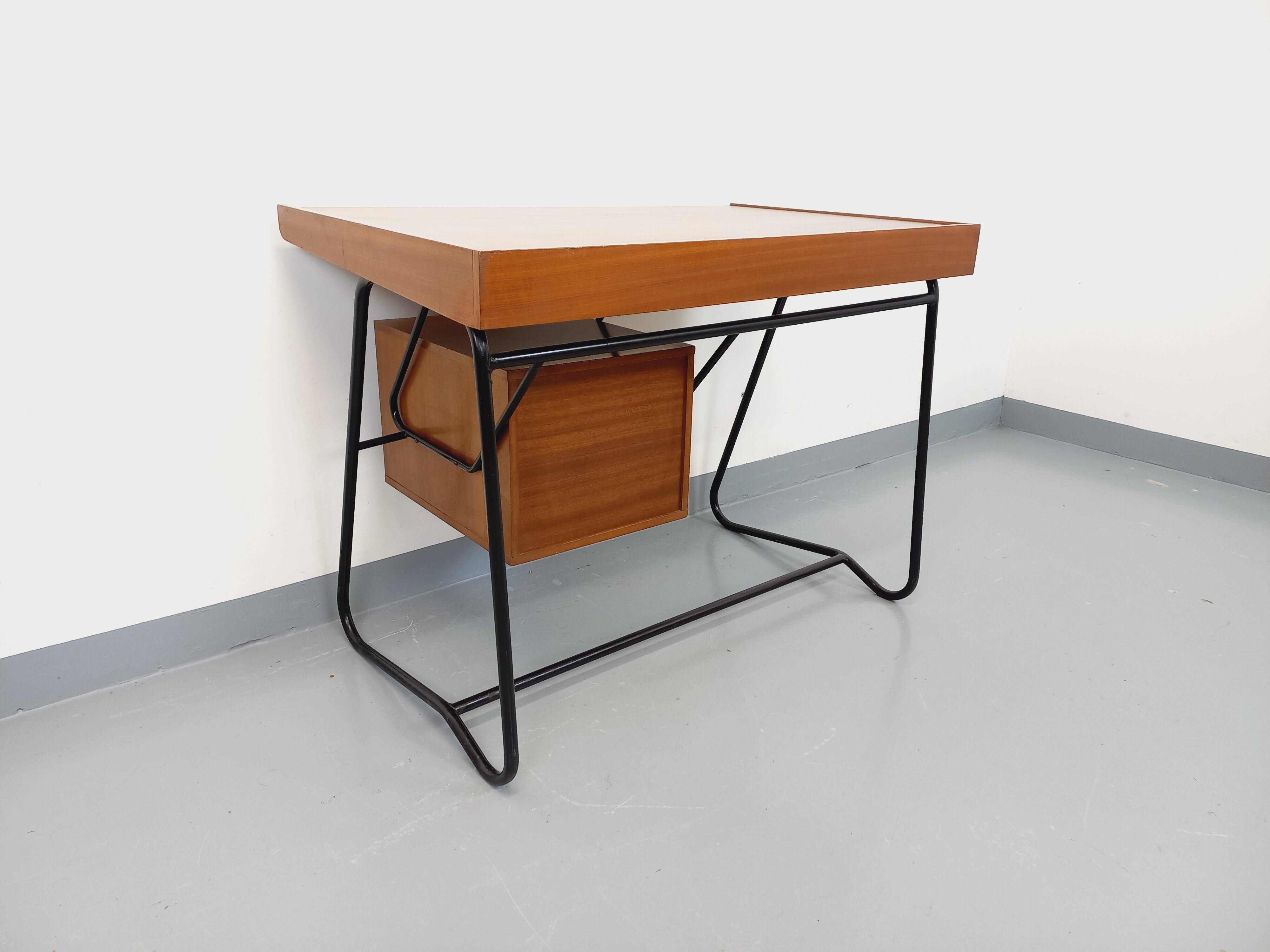 Bureau double-face moderniste vintage en bois d’acajou style teck et ...