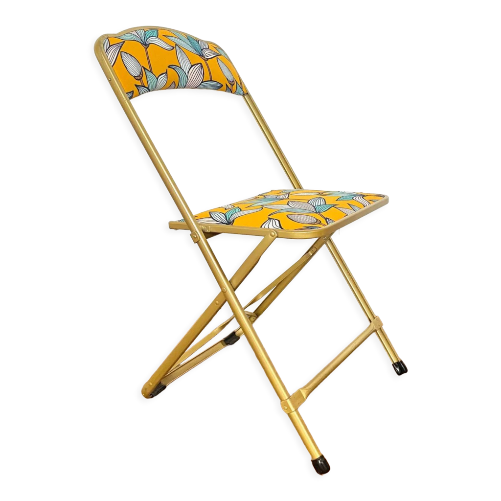 Chaise pliante upcyclée, fleur rousseau jaune | Selency