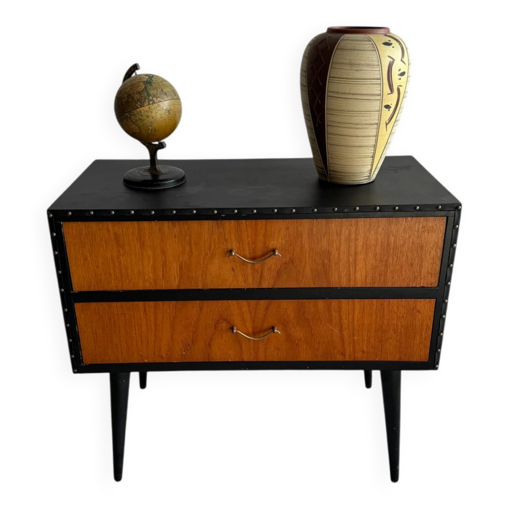 1960s Vintage IKEA Teak Side Cabinet with Brown Teak and Black Faux ...