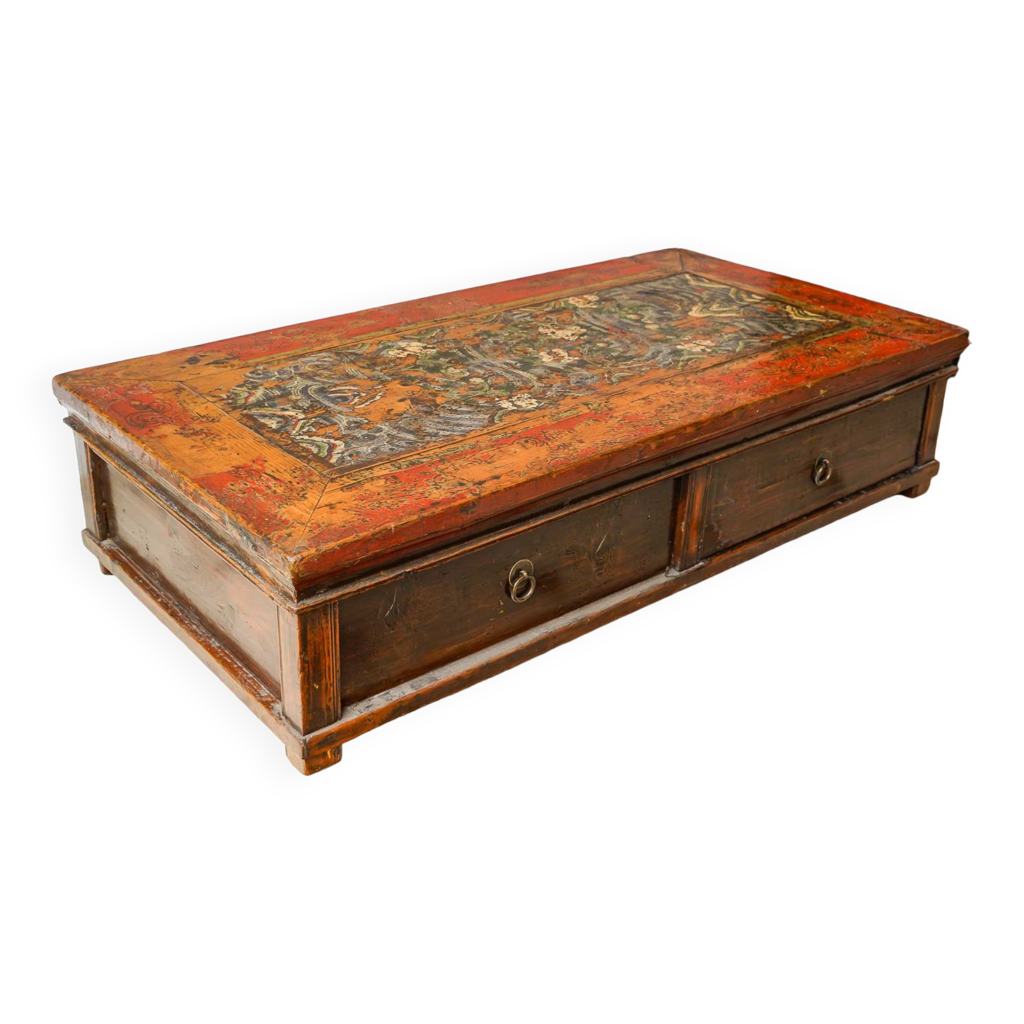Table basse ancienne chinoise 2 tiroirs double face | Selency