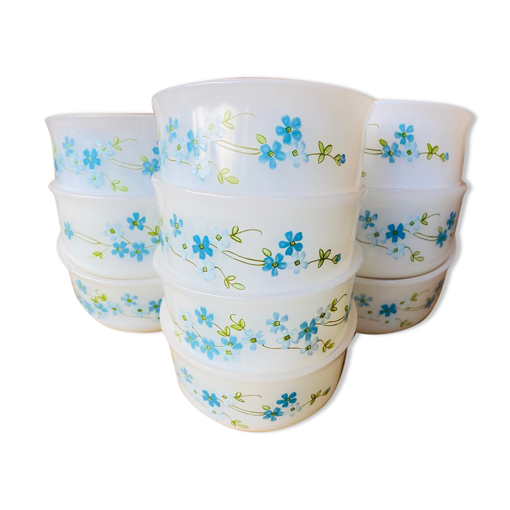 Lot de 10 ramequins arcopal fleur bleu modèle Veronica. | Selency