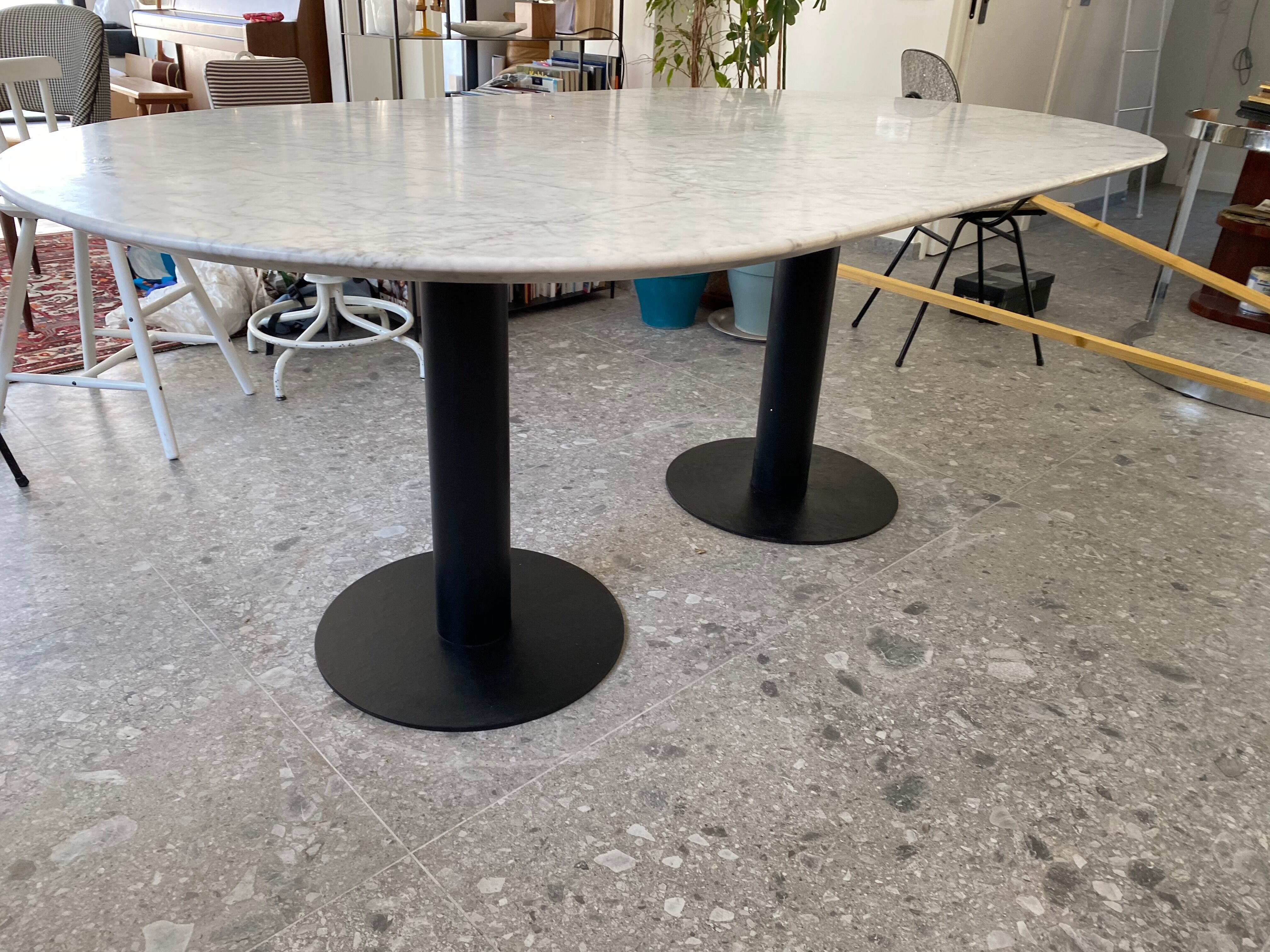 Table en marbre carrare blanc gris inox | Selency