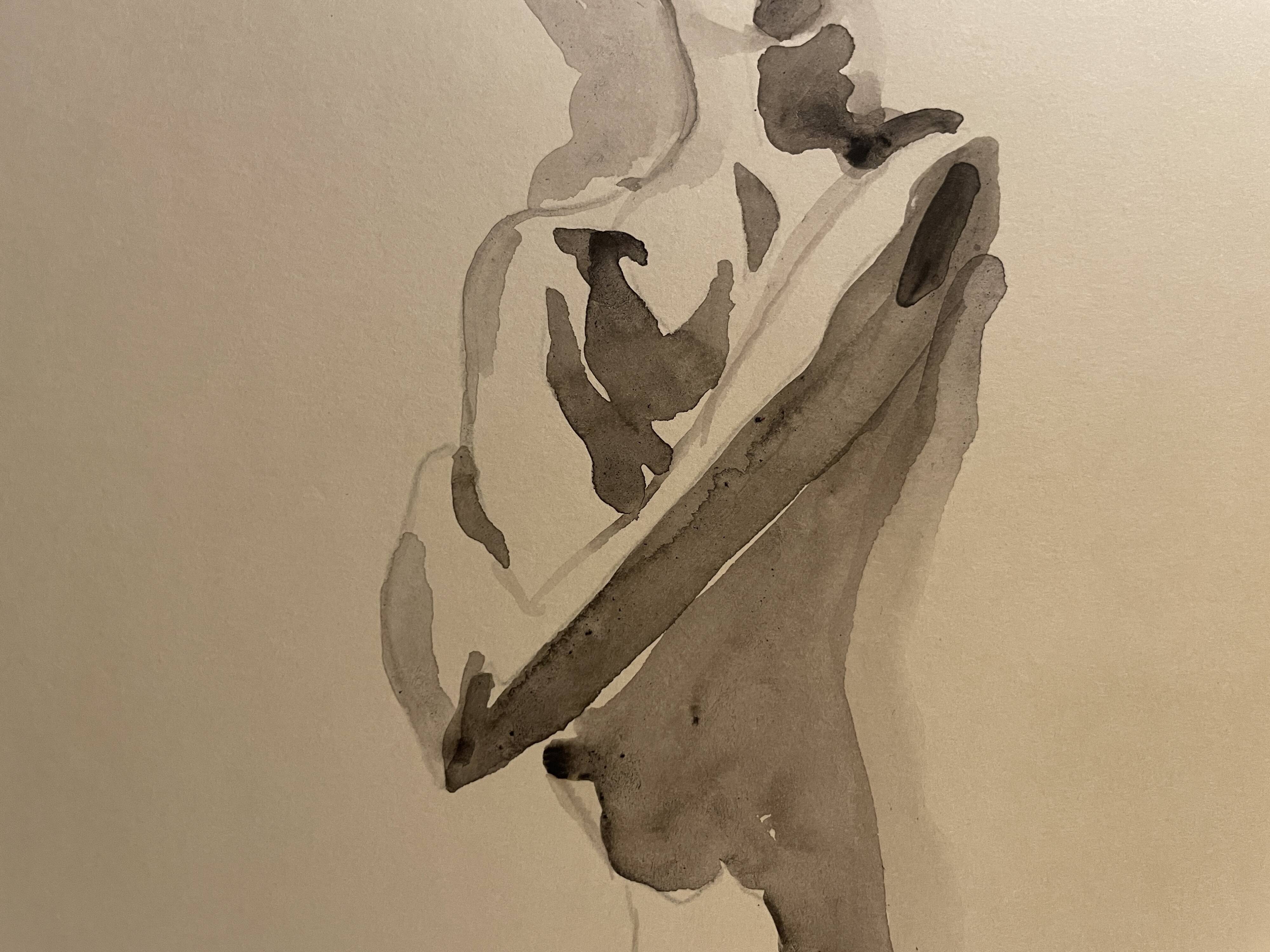 Tableau signé aquarelle monochrome portrait féminin « jeu de lumière ...