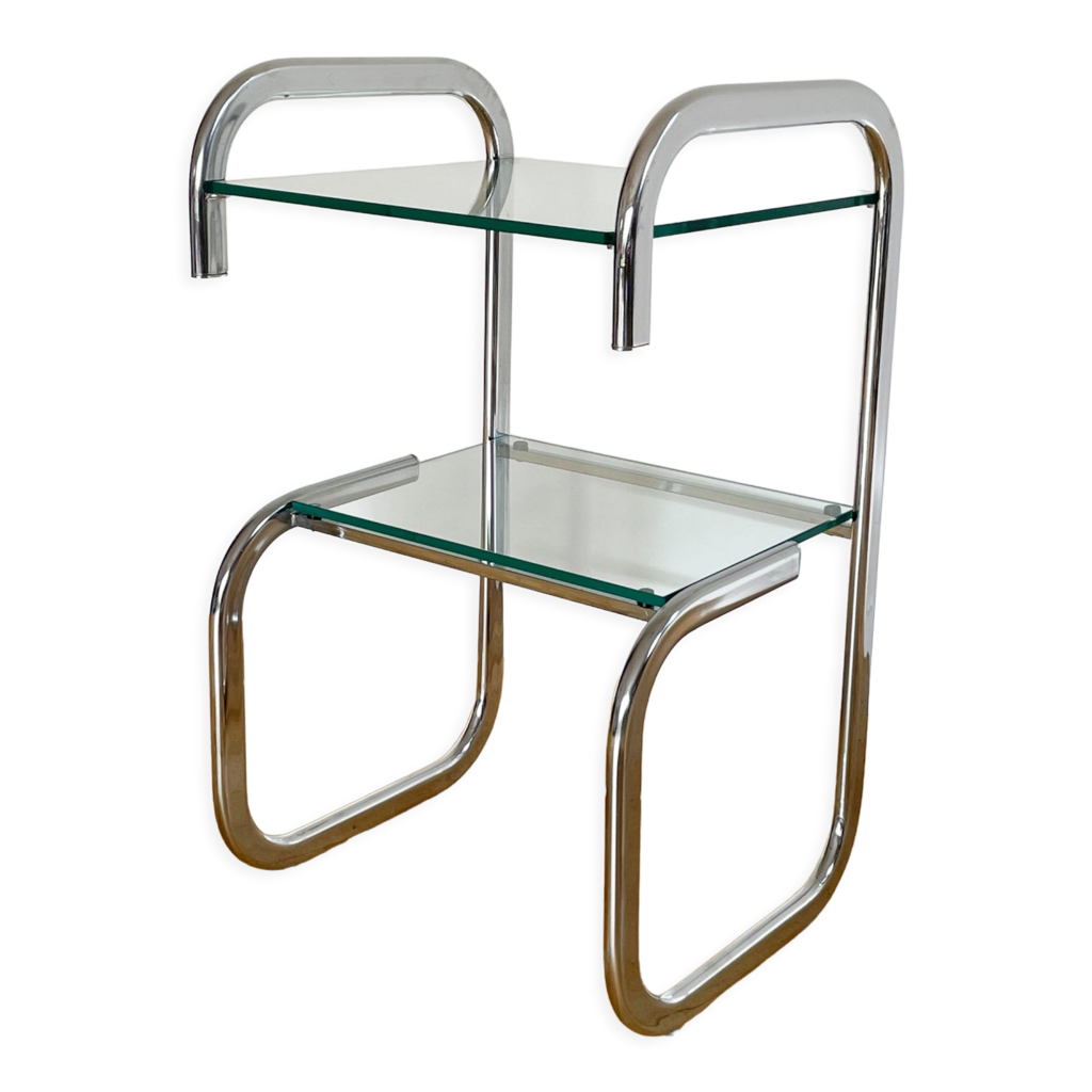 Table d'appoint chrome et verre 1970 | Selency
