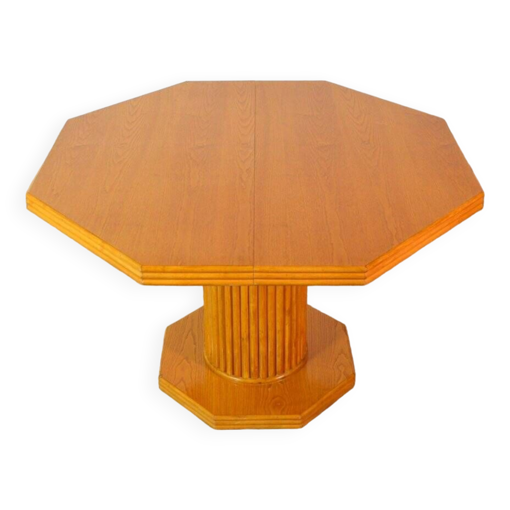 Table à repas octogonale avec rallonge bois et bambou 1980s | Selency