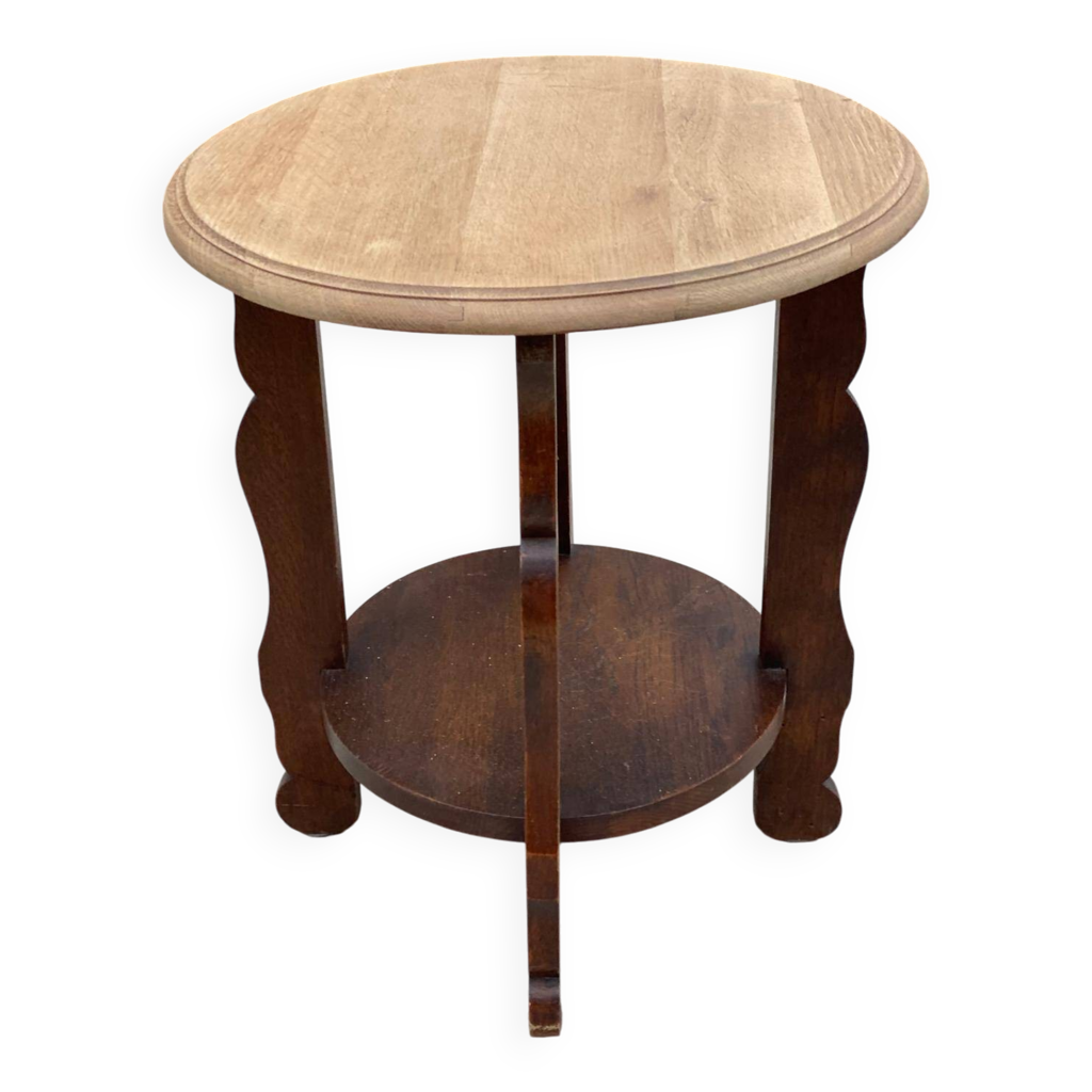 Table d'appoint art déco ronde en chêne massif 1940 | Selency