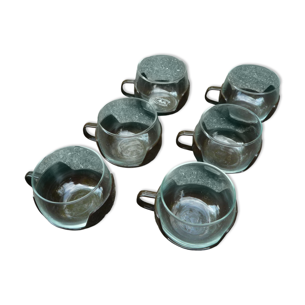 6 tasses à café Melika verre et plastique marron, vintage années 1970 ...