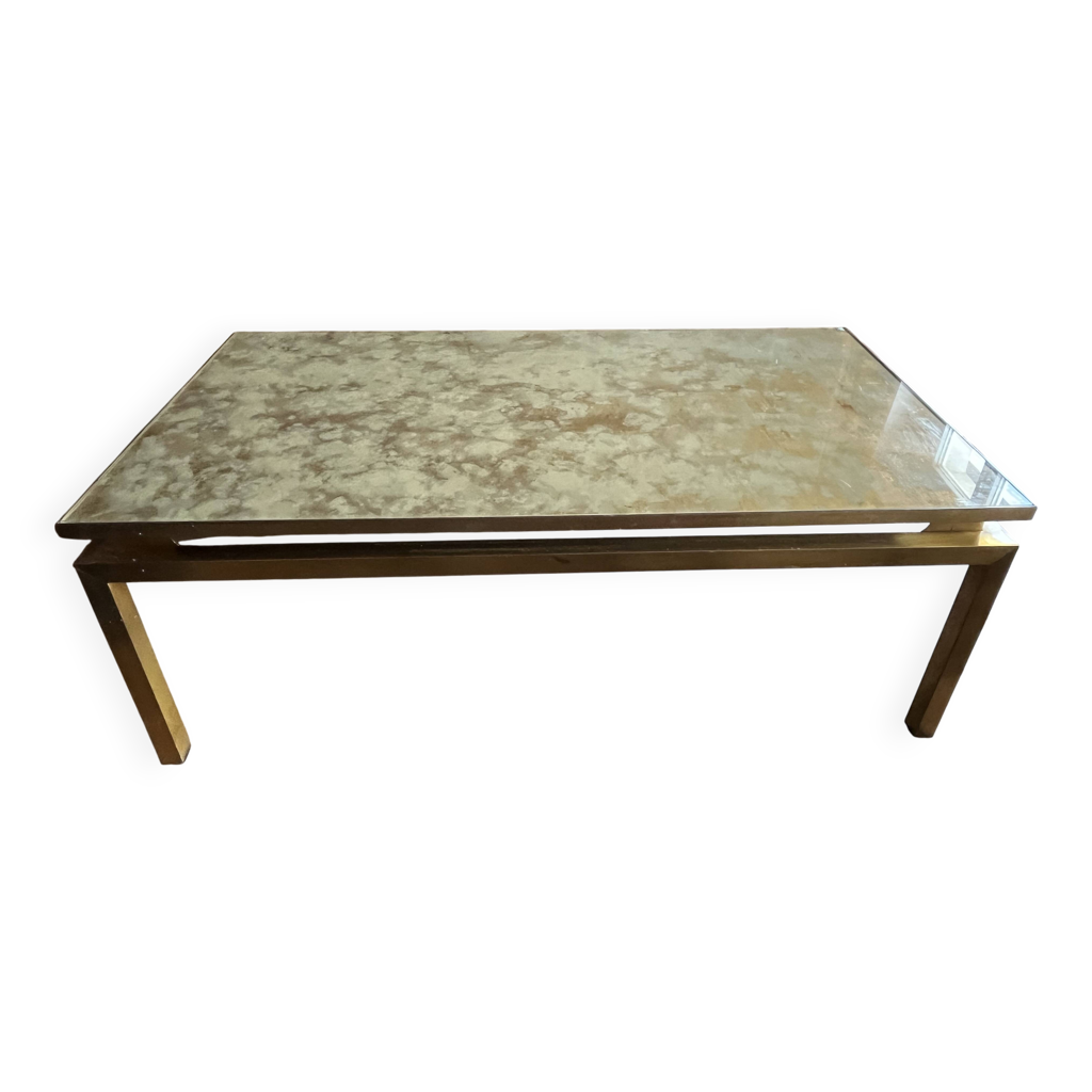 Table basse en laiton plateau en laque nuancée | Selency