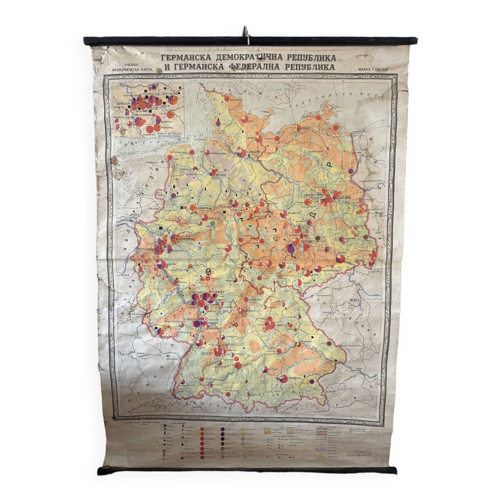 Cold war map of ddr east germany and west germany map 1963 linen school ...
