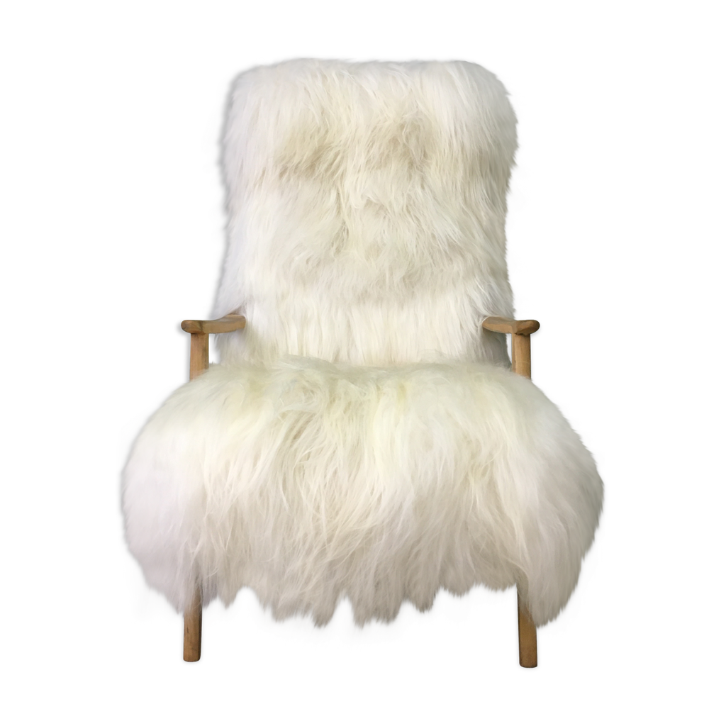 Vintage Art Deco white fluffy furry sheepskin bentwood armchair | Selency