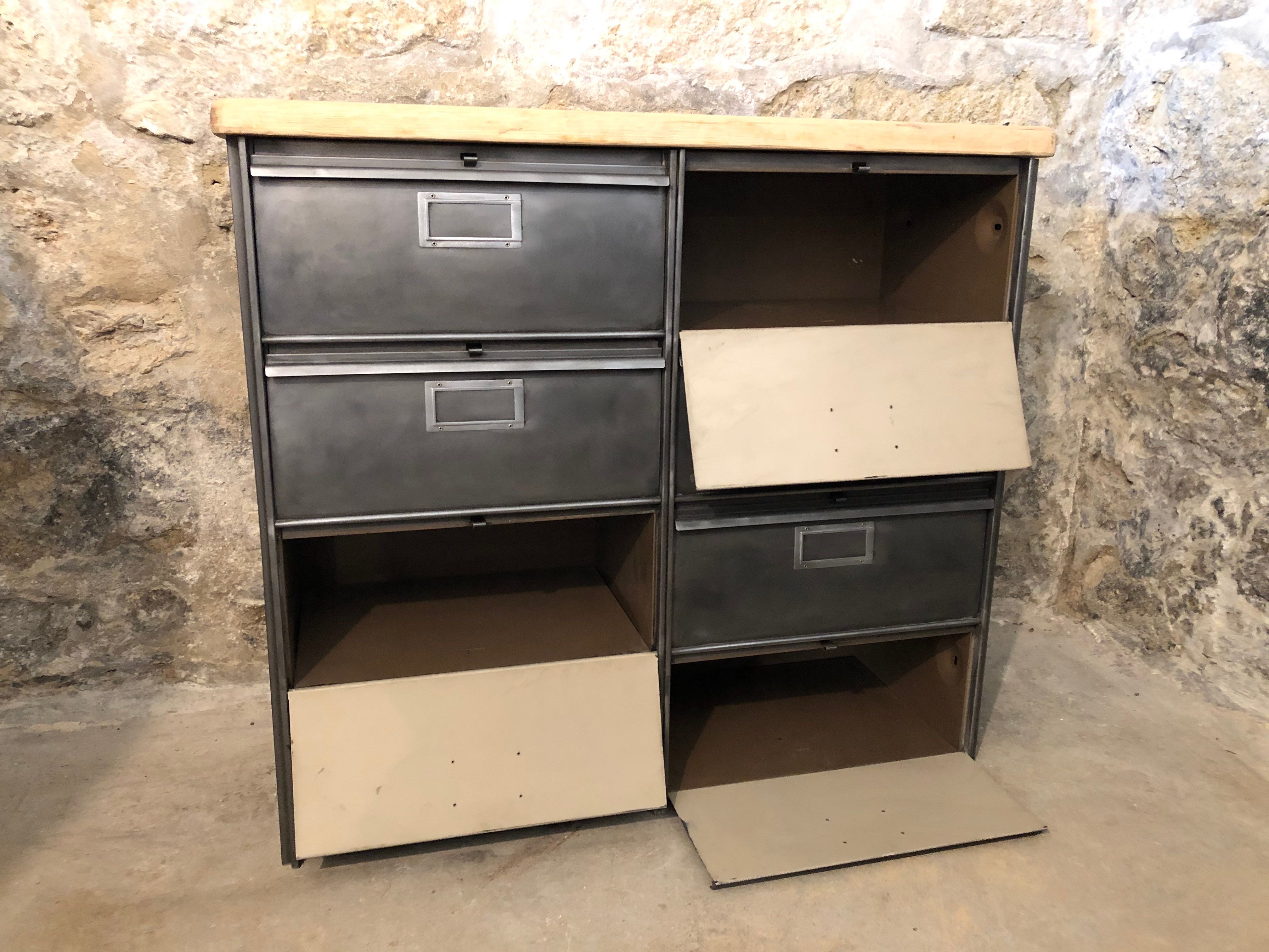 Meuble Ronéo à clapets industriel bois métal | Selency