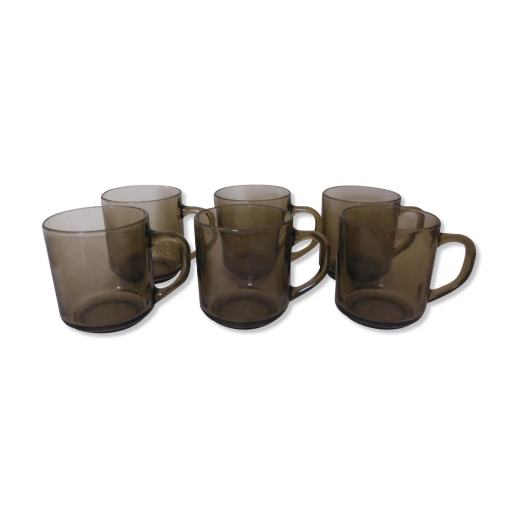6 mugs en verre transparent fumé marron | Selency