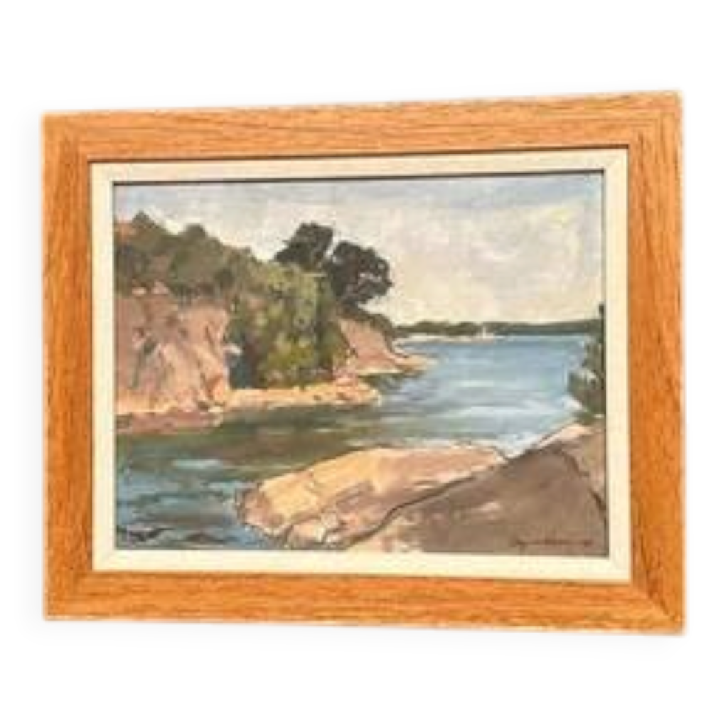 Huile sur panneau d'origine suédoise – « Rivière » par Ragner Nyberg ...