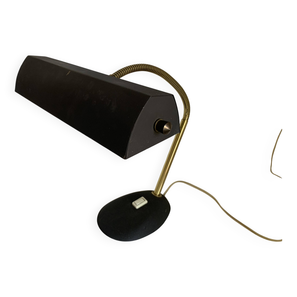 Lampe de banquier Aluminor en métal noir et doré, 1960 | Selency