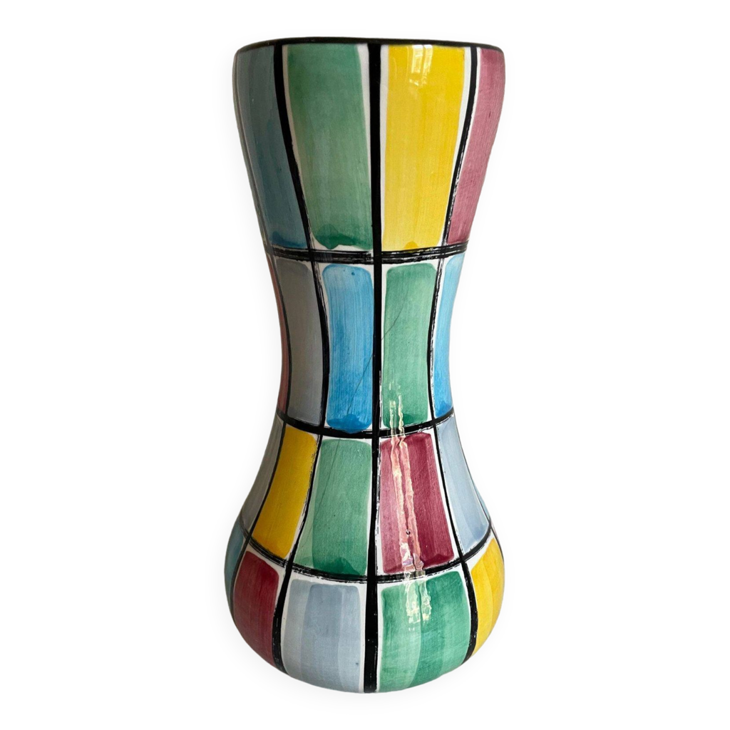 Schramberg Majolika Fabrik ceramic vase Mondrian style | Selency