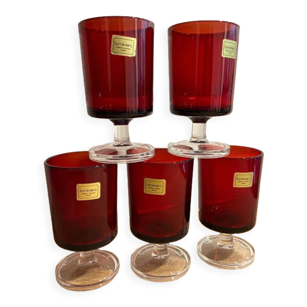 5 verres à pied rouge Luminarc suède | Selency