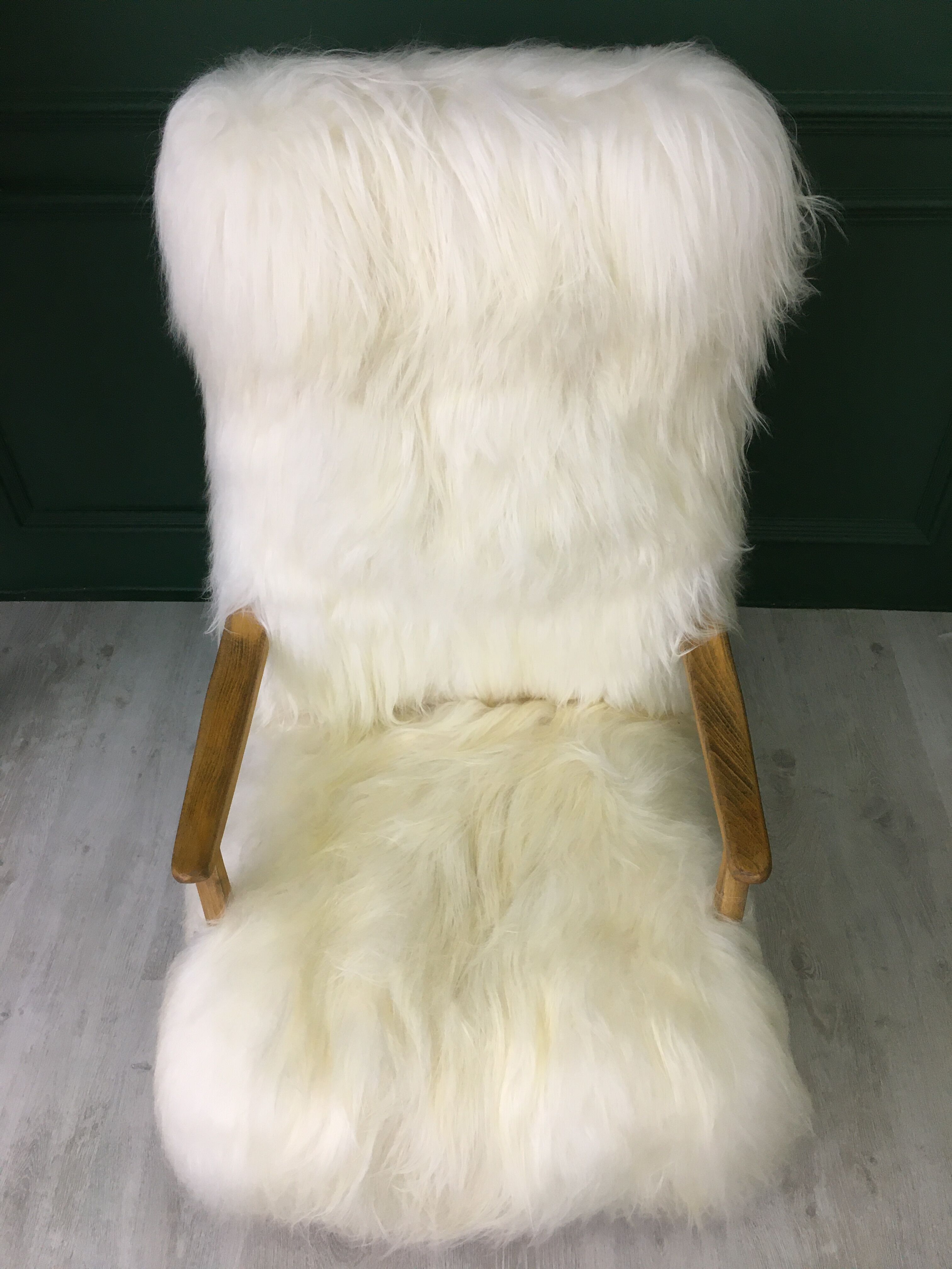 Vintage Art Deco white fluffy furry sheepskin bentwood armchair | Selency