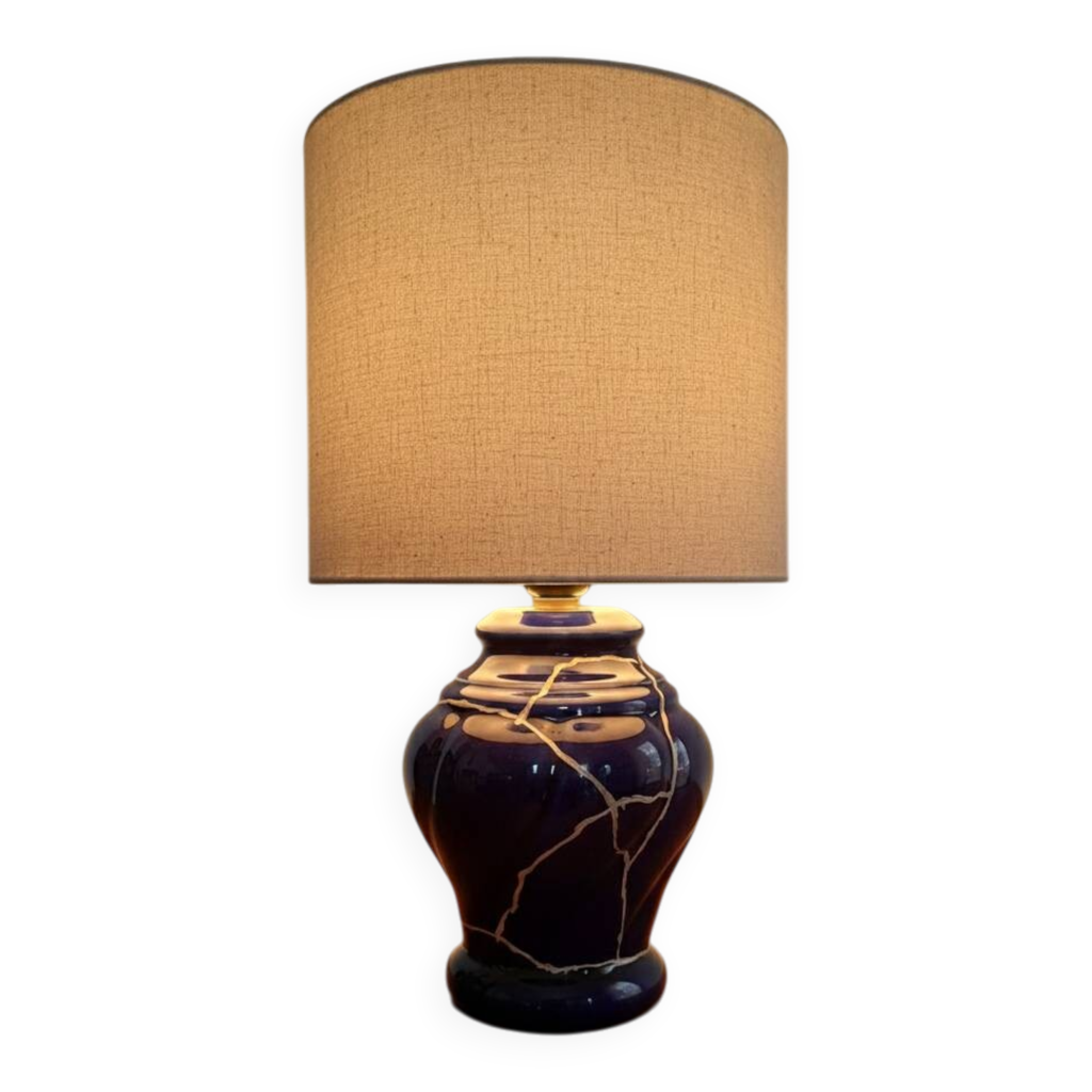Lampe de table artisanale — Pied en céramique et Kintsugi à l'argent ...